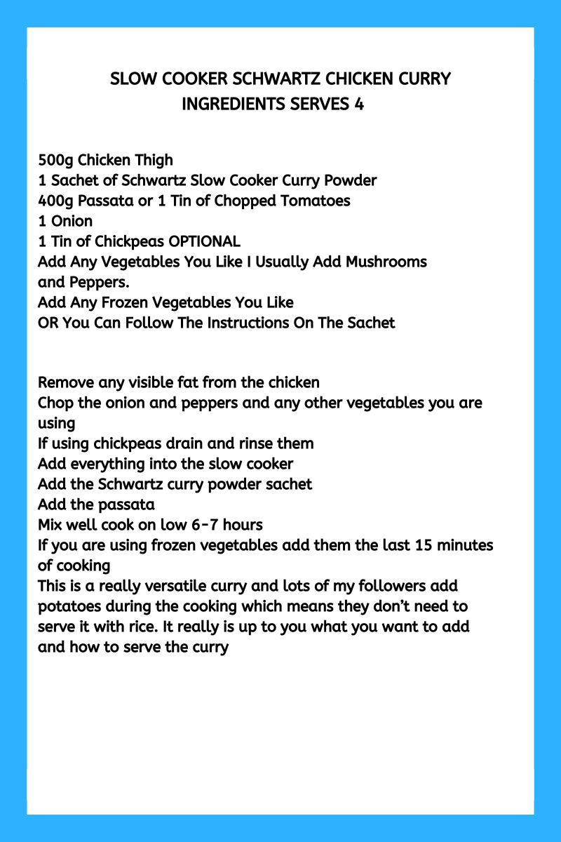 Slow Cooker Easy Chicken Curry (Schwartz) – Jules The Lazy Cook